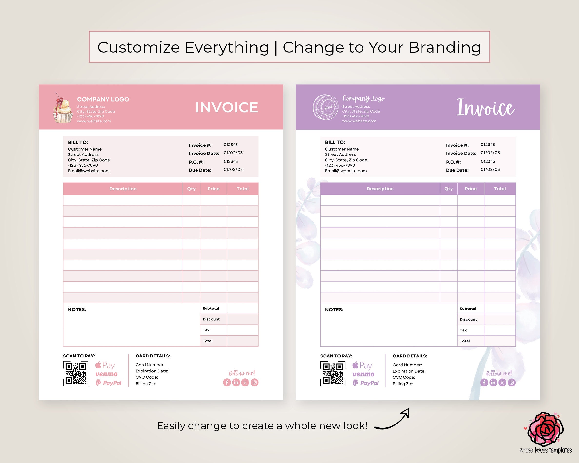 Invoice Template Canva, Modern Invoice Template for Small Business ...