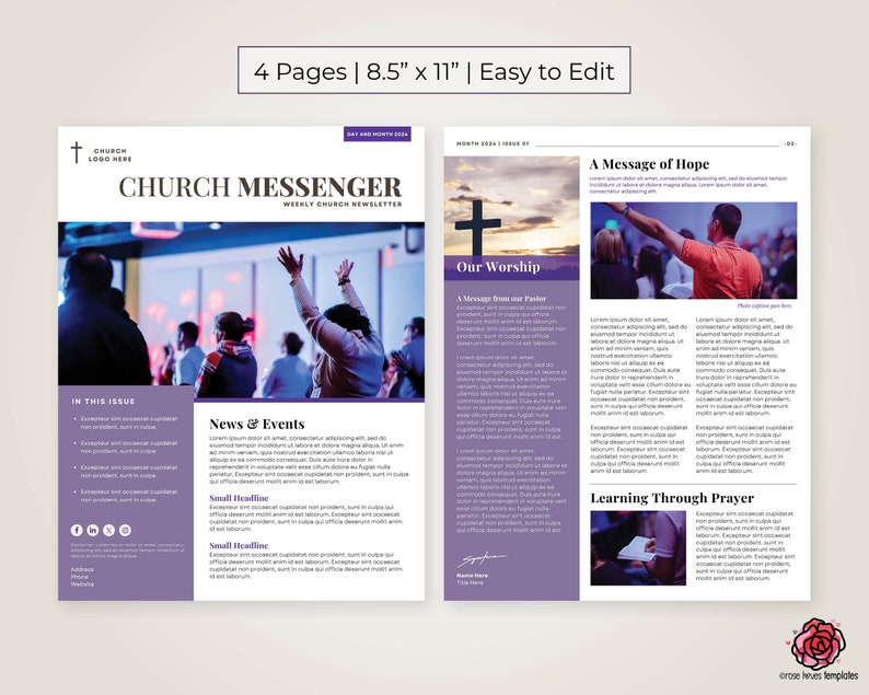 Church Newsletter Template, Editable Canva Newsletter Template ...