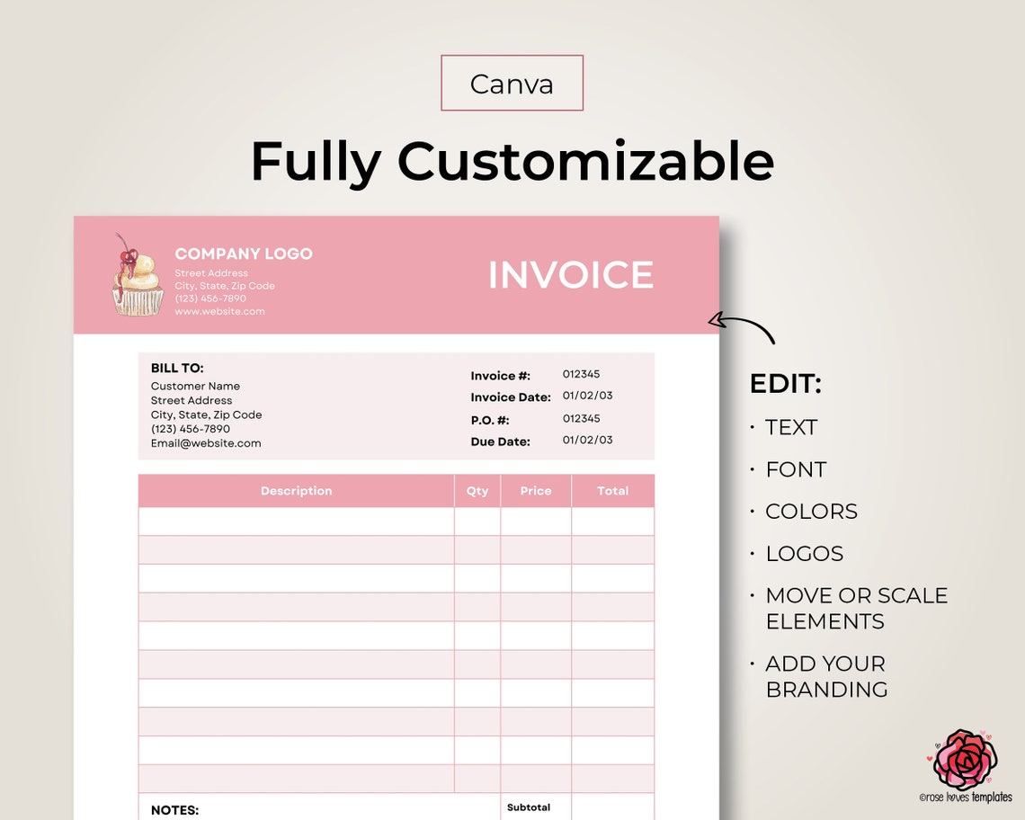 Invoice Template Canva, Modern Invoice Template for Small Business ...