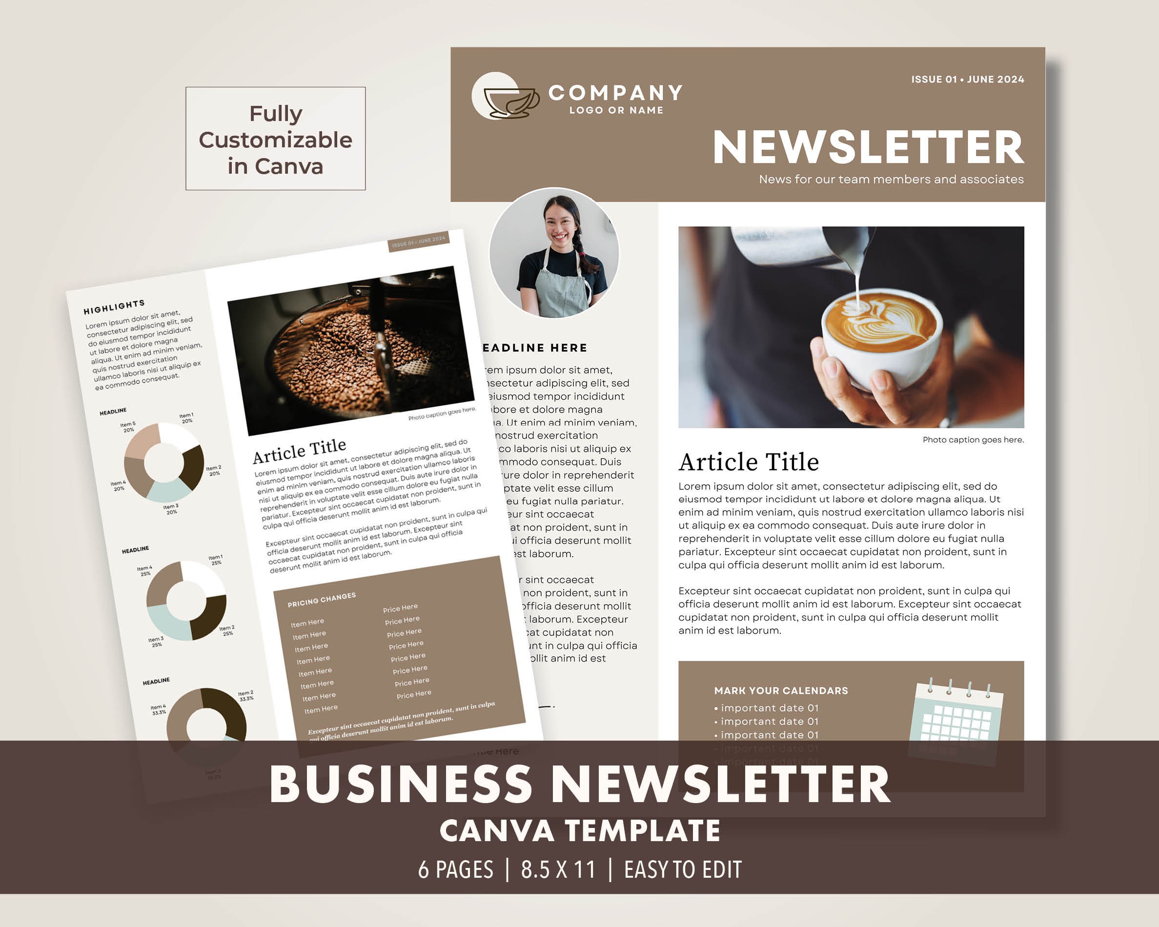 Editable Business Newsletter Template, Canva Newsletter Template ...