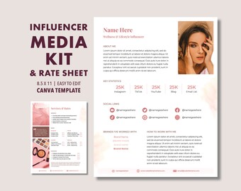2 Page Media Kit Canva Template Instagram Media Kit Influencer Rate Sheet Template Blogger Press ...