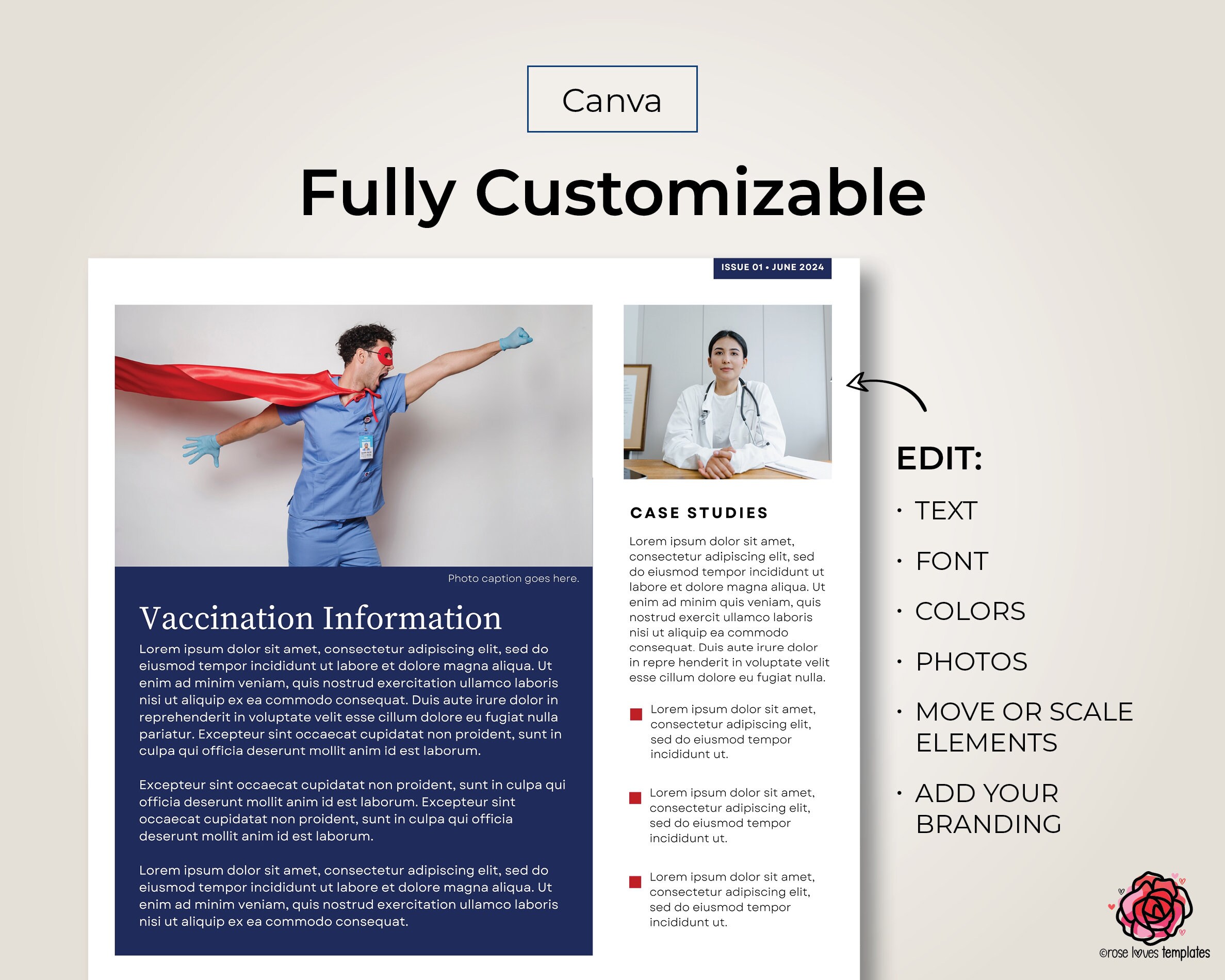 Medical Newsletter Template: Doctor Office, Editable Canva (8.5"x11 ...