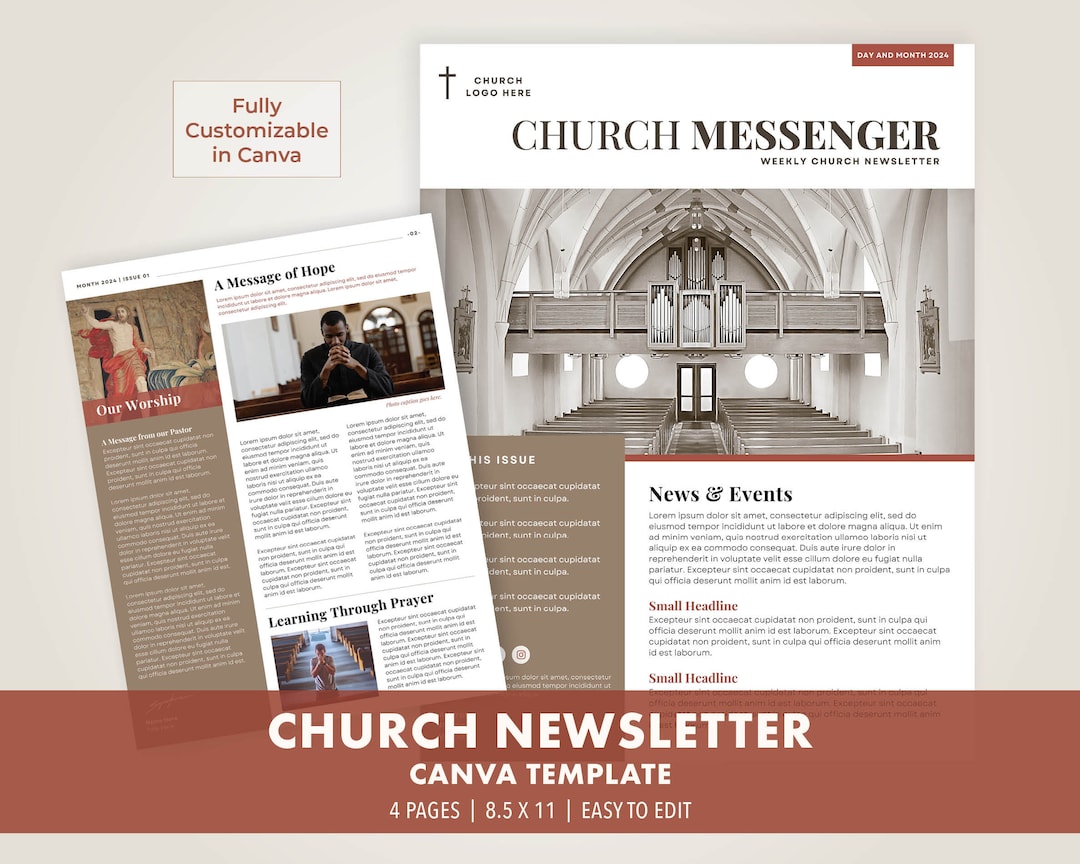 Editable Church Newsletter Template: Parish News Bulletin (canva) - Etsy