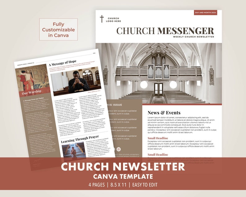 Editable Church Newsletter Template: Parish News Bulletin (canva) - Etsy