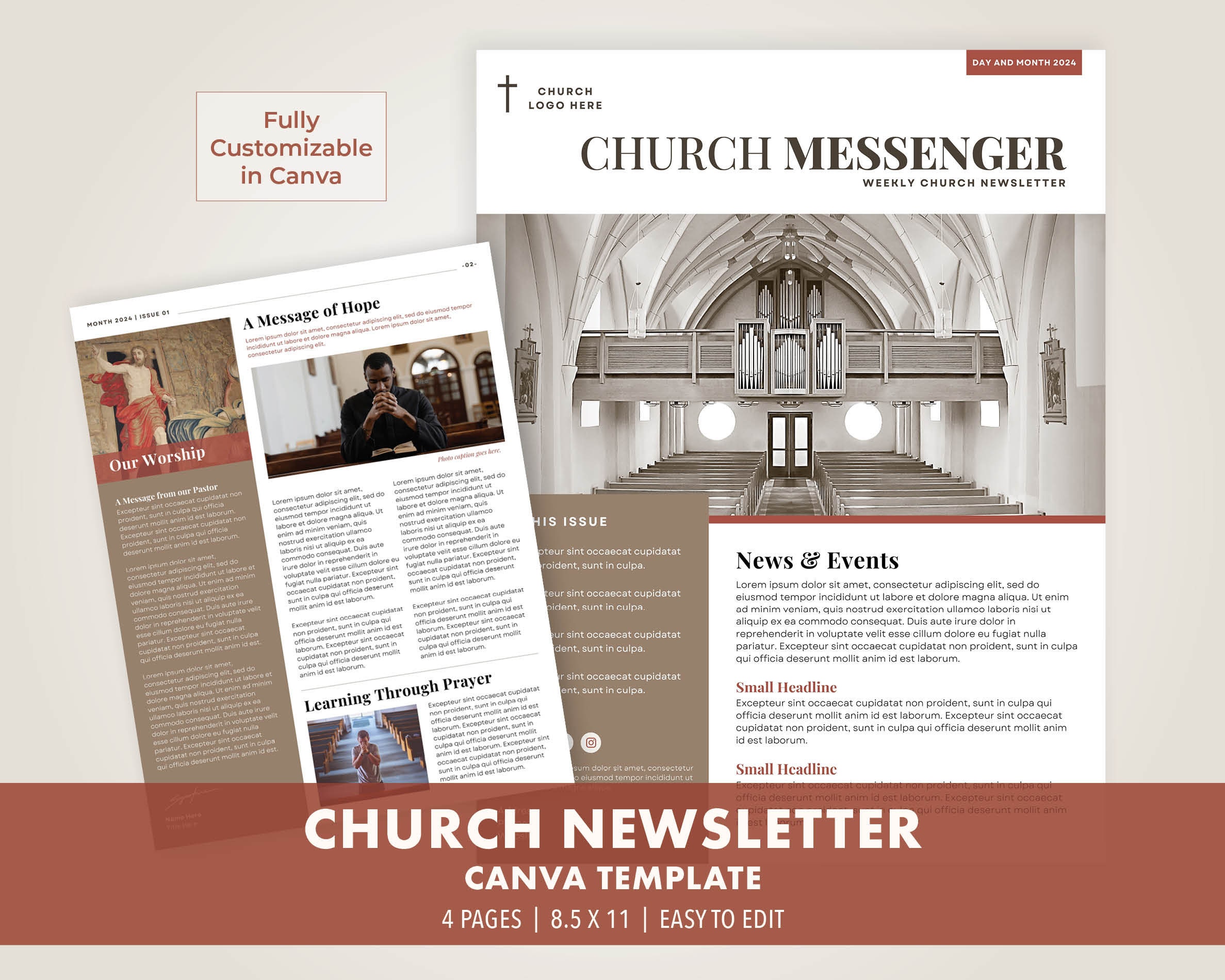 Editable Church Newsletter Template: Parish News Bulletin (canva) - Etsy