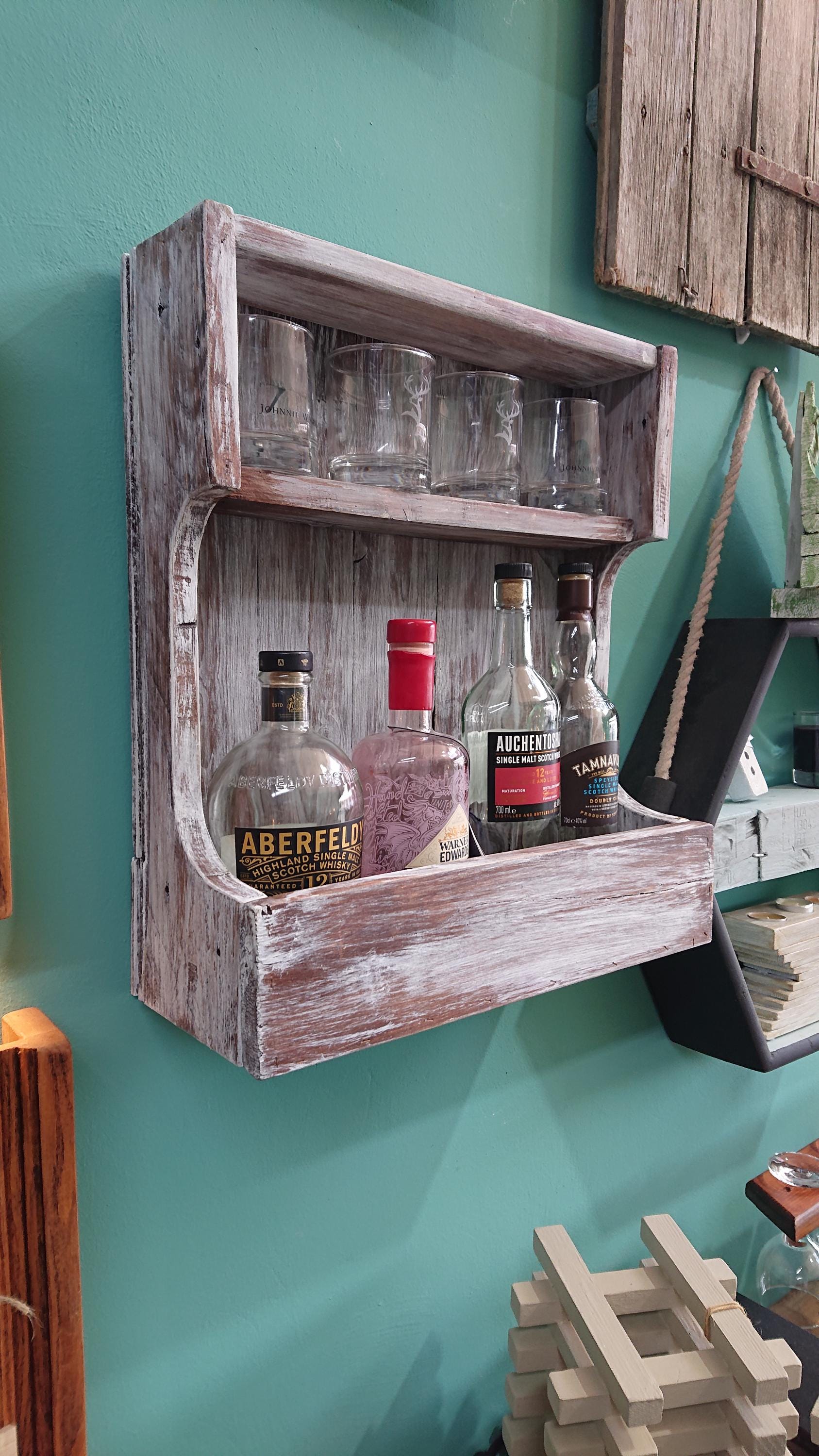 Rustic, Repurposed Wood, Wall-mounted Drinks Bar With Shelf - Etsy