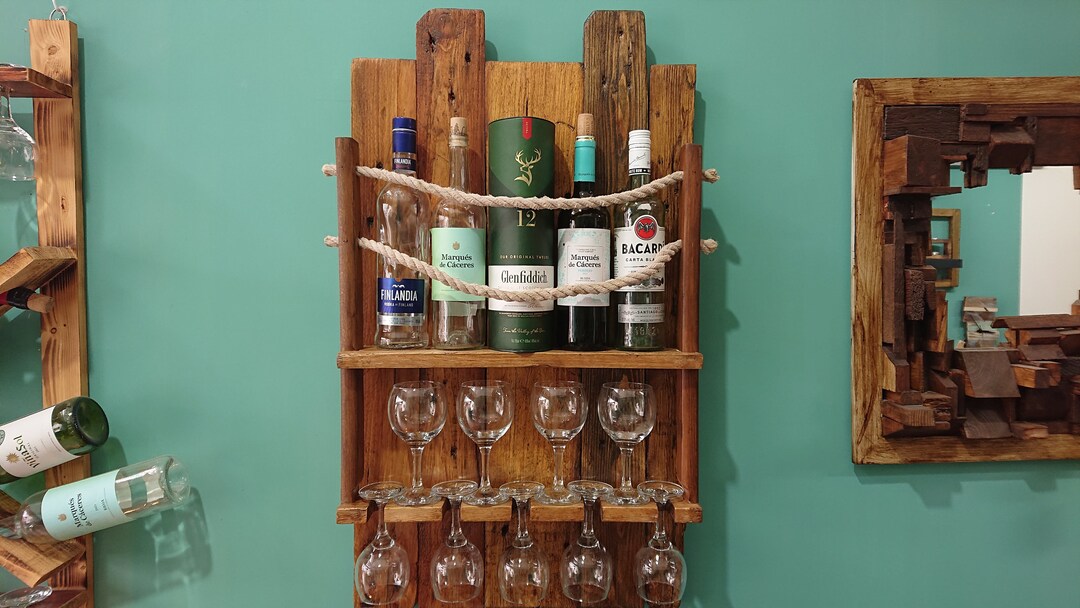 Rustic, Repurposed Pine and Rope Wall-mounted Bottle Rack With Wine ...