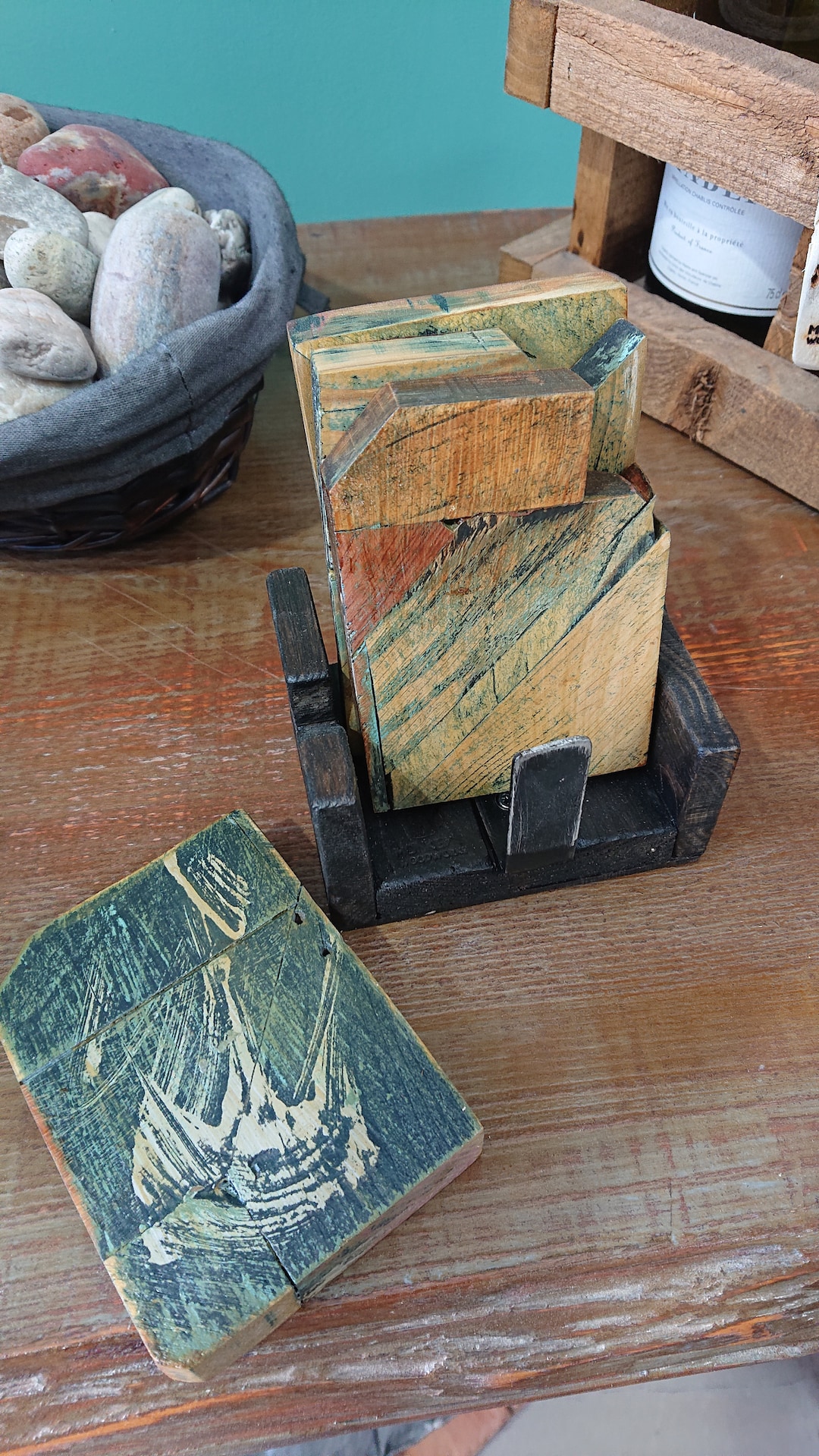 Set of 4 Handmade Off-cut Industrial Style Drinks Coasters With Holder ...