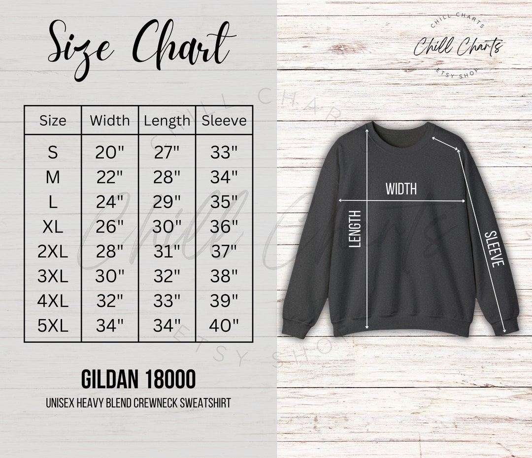 Gildan 18000 SWEATSHIRT Size Chart Digital Download Unisex Sweatshirt ...