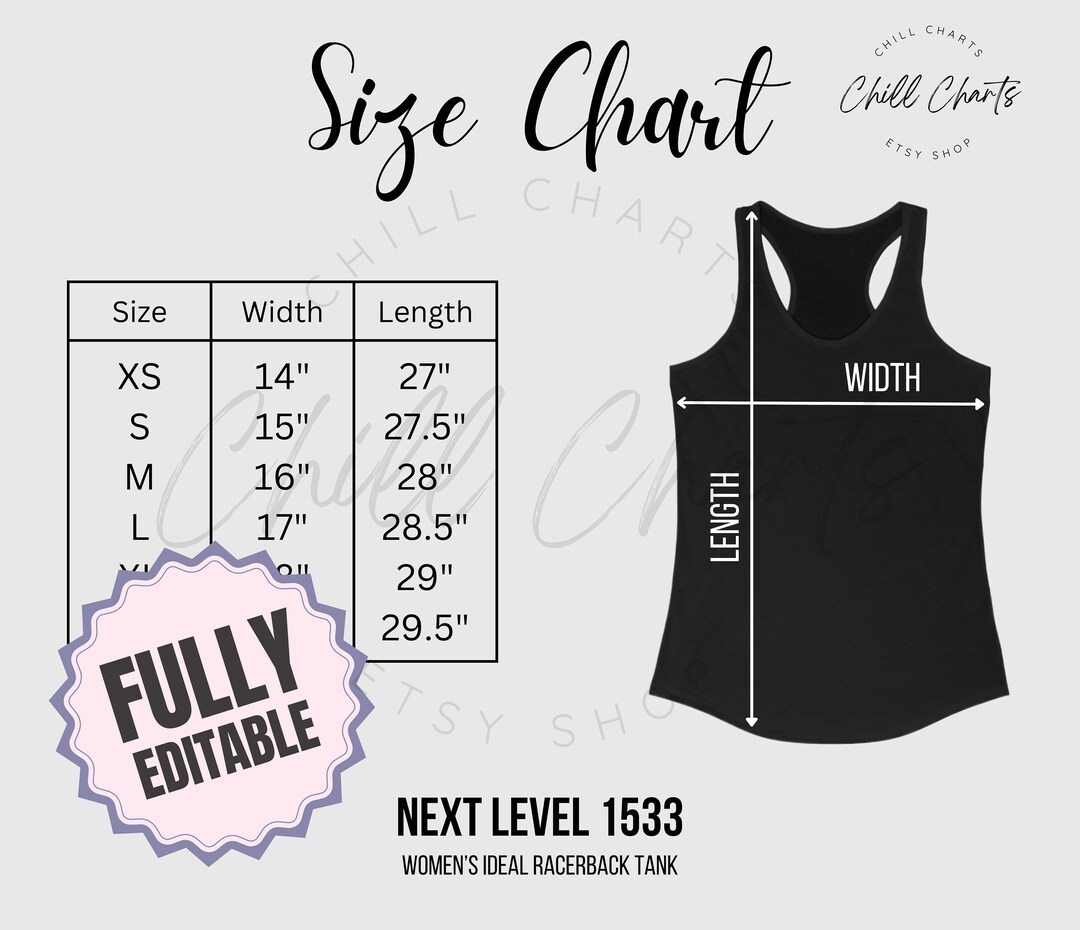 EDITABLE Next Level 1533 Size Chart Women's Customizable - Etsy