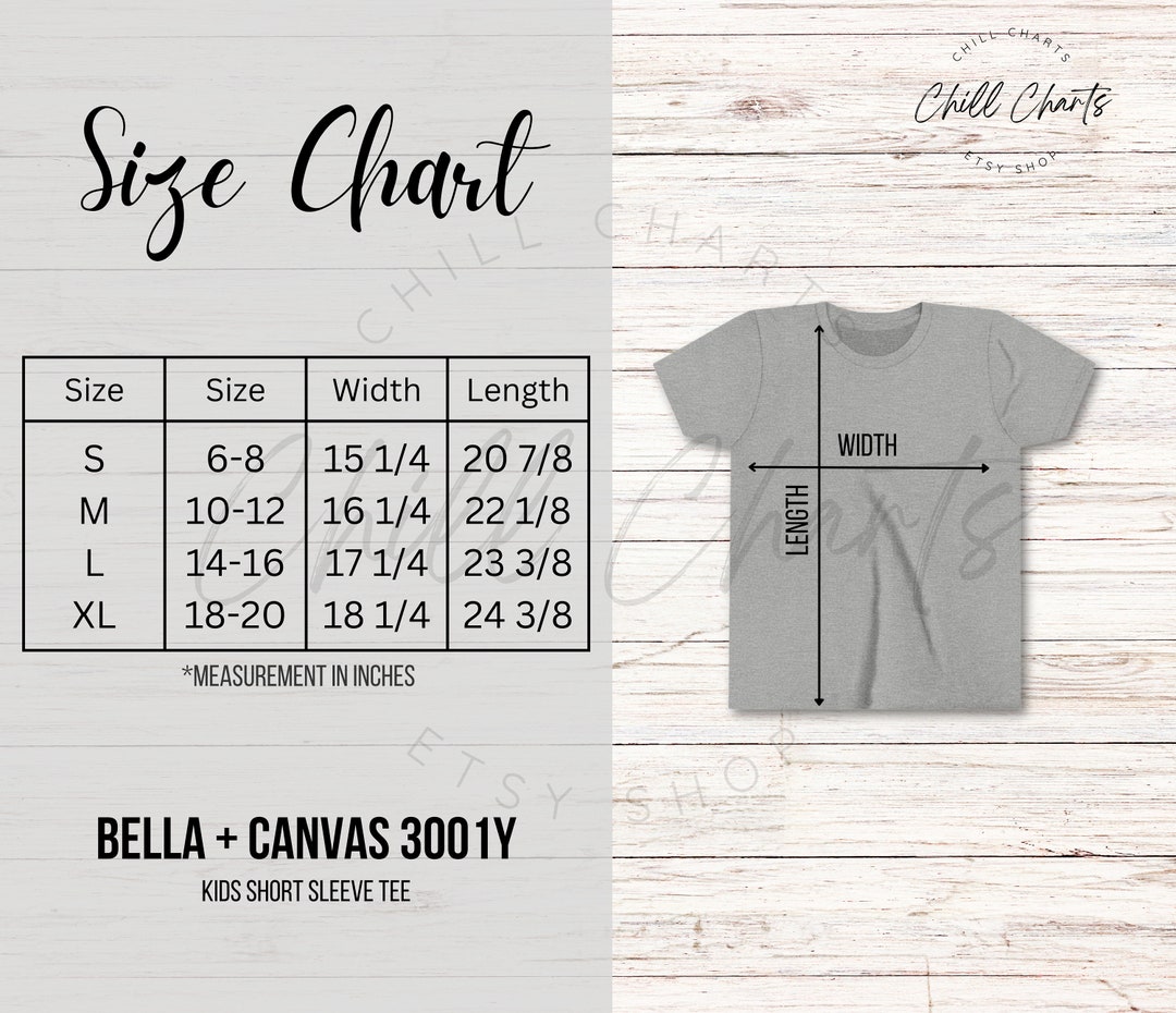 BELLA CANVAS 3001Y Size Chart Digital Download Youth - Etsy