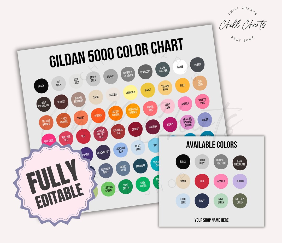 EDITABLE Gildan 5000 Color Chart Canva Customizable Color - Etsy UK