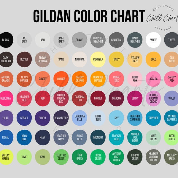 Gildan 500 Color Chart - Etsy