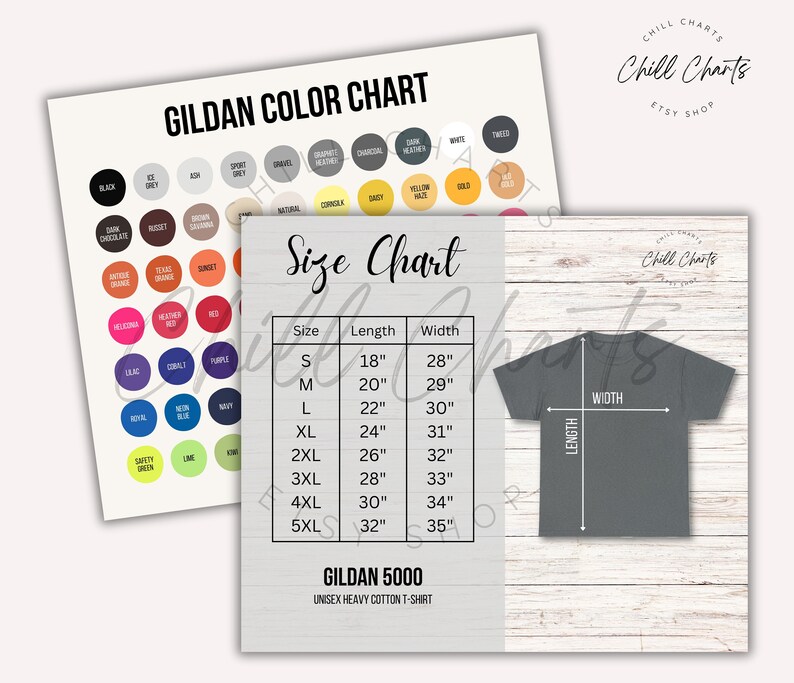 Buy Gildan 5000 Size Chart and Color Chart Bundle Instant Download ...