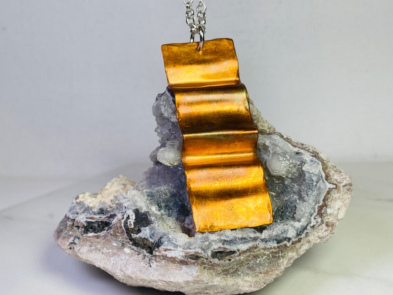 Rectangular Copper Necklace Textured Metal Jewelry Geometrical Shape ...