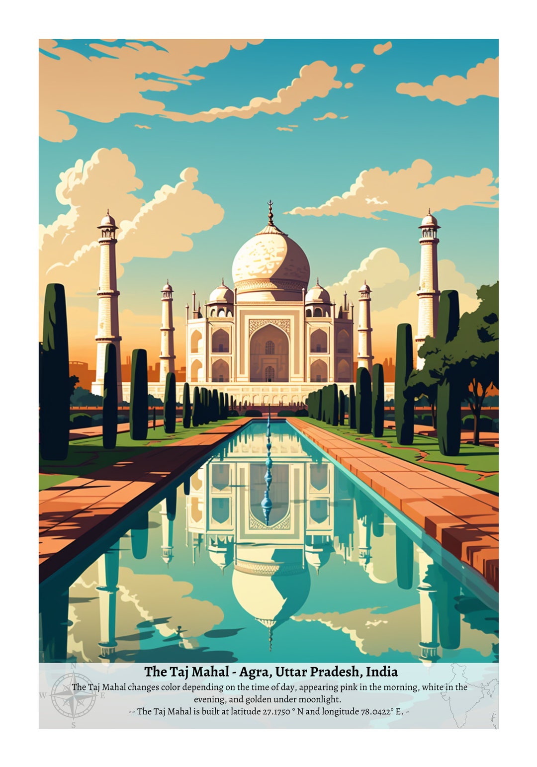 The Taj Mahal Digital Print of Indias Wonder of the World. Exquisite ...