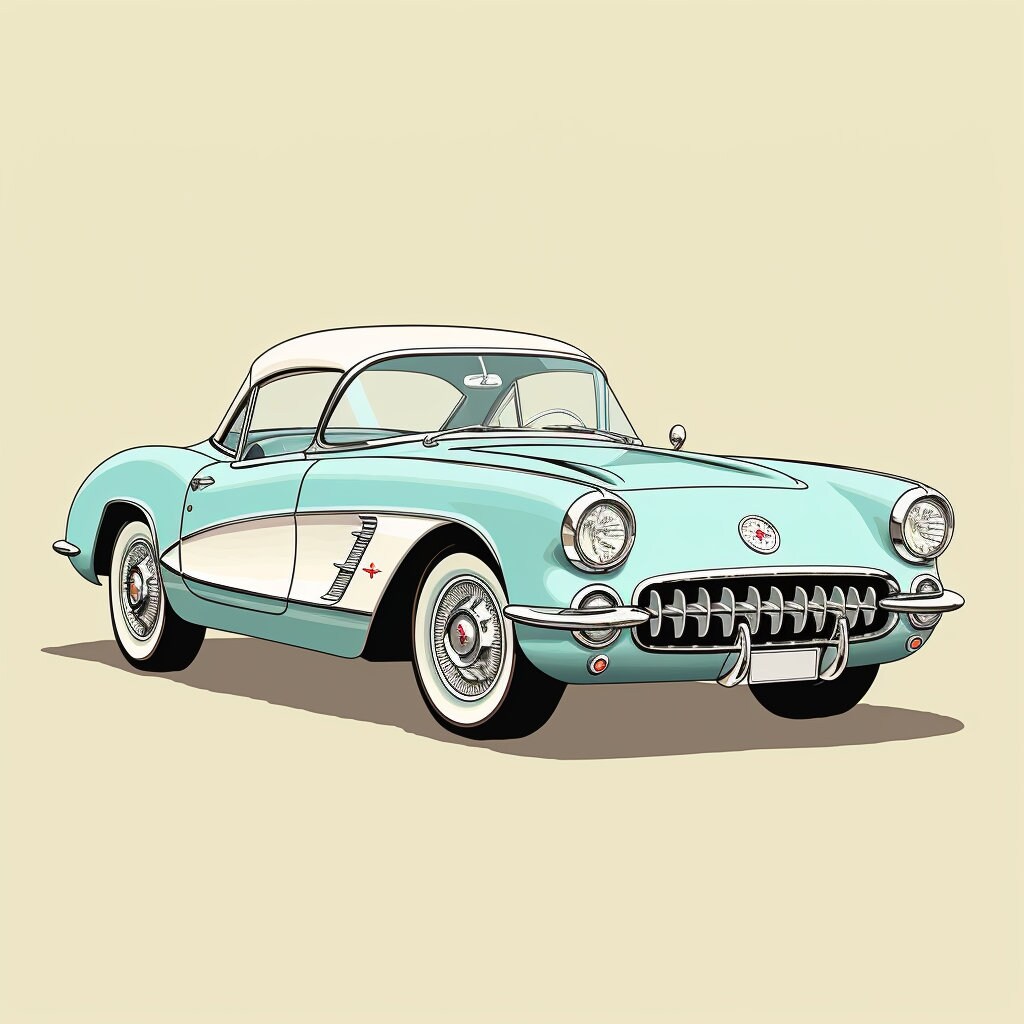Mega Pack 20 Images, Vintage Chevrolet Corvette, Hand Drawn Pencil ...