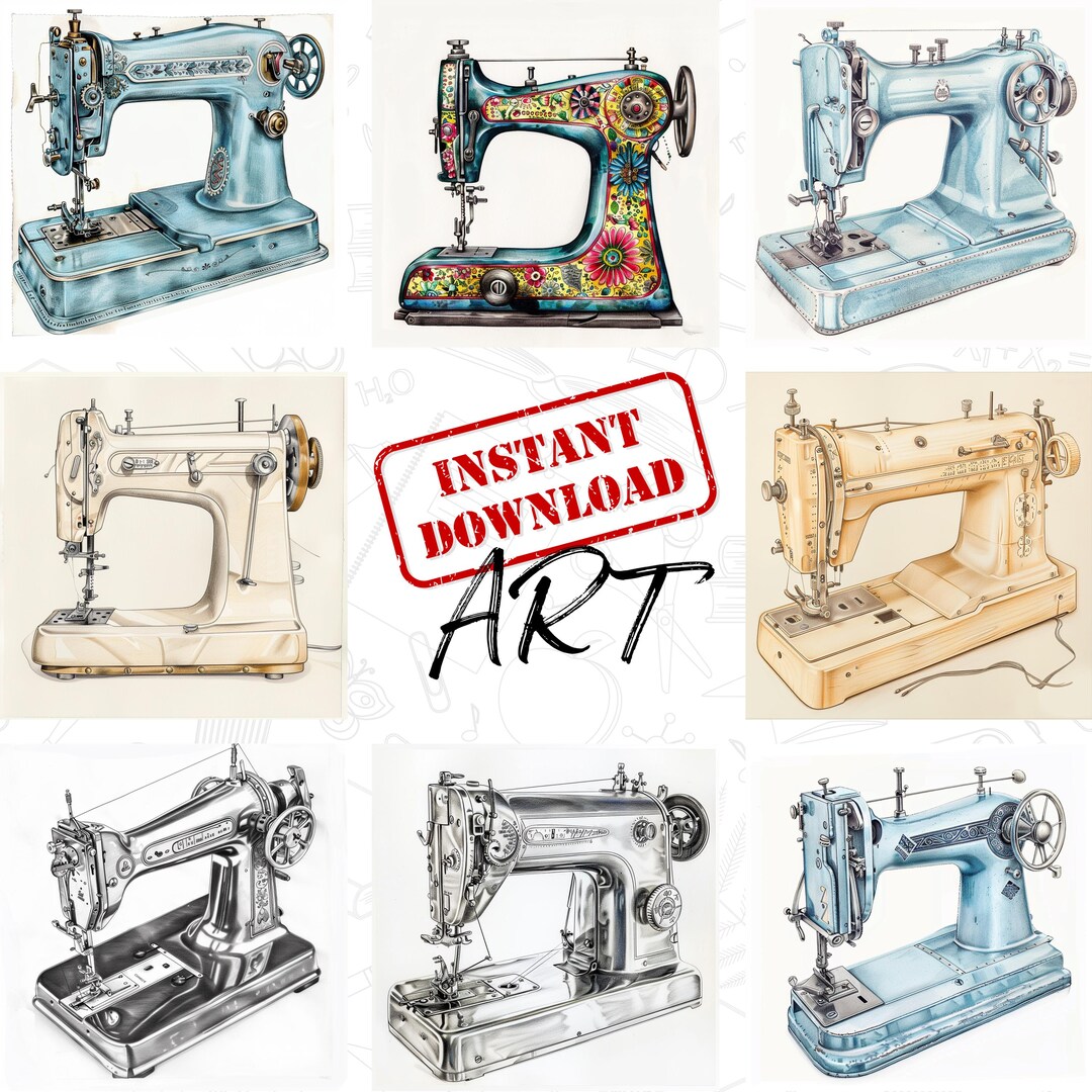 1940s Sewing Machines AI Art Mega Pack 24 Hand-drawn Vintage Images for ...