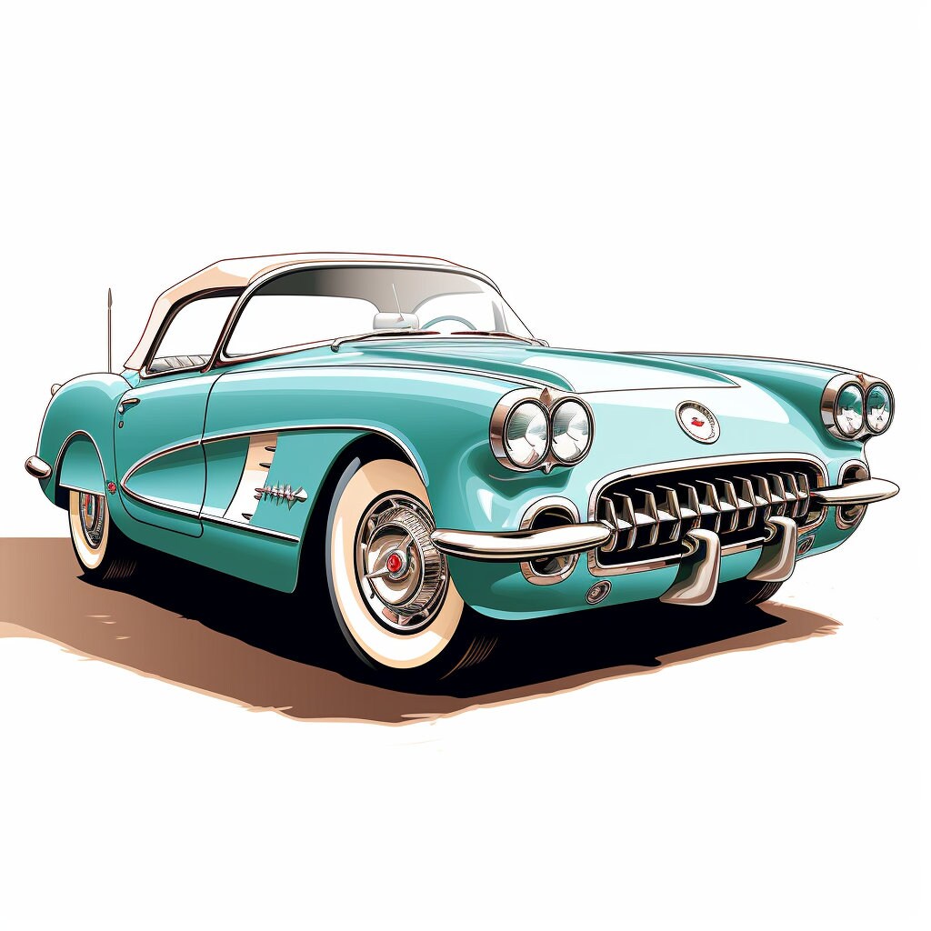 Mega Pack 20 Images, Vintage Chevrolet Corvette, Hand Drawn Pencil ...