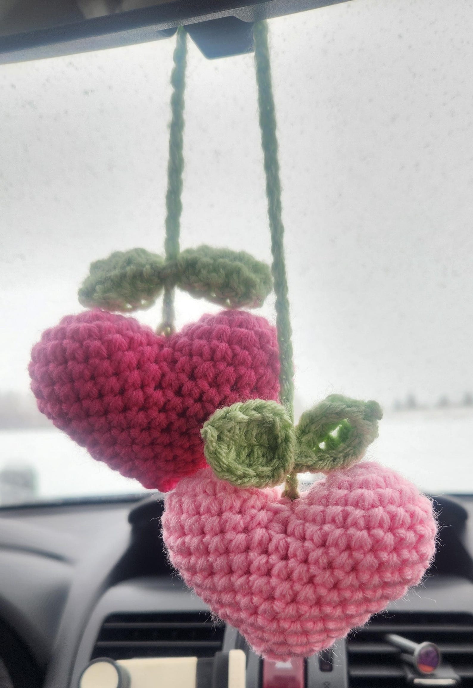 Crochet Hearts Car Hanger, Cute Heart Car Charm, Crochet Car Accessory ...