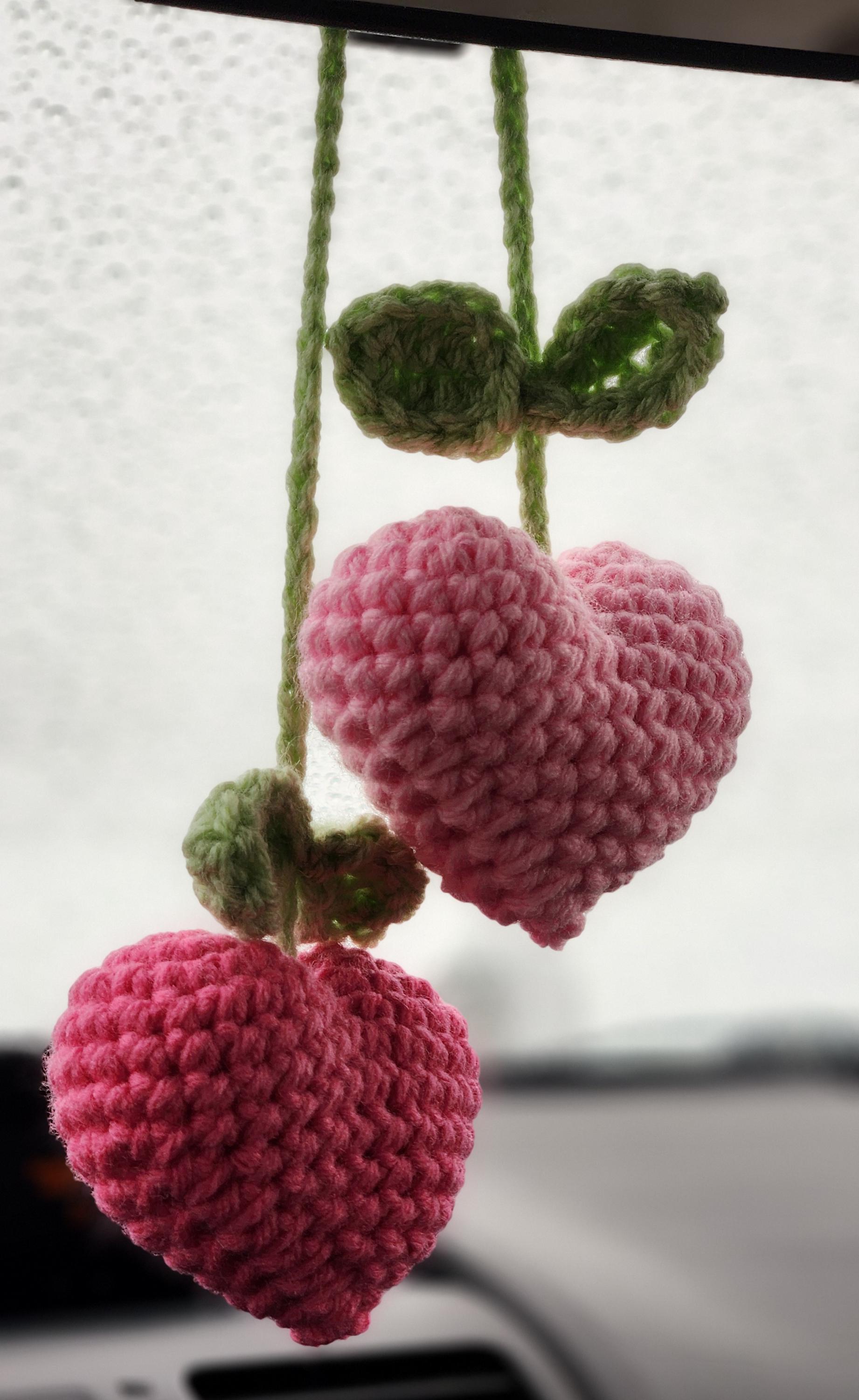 Crochet Hearts Car Hanger, Cute Heart Car Charm, Crochet Car Accessory ...