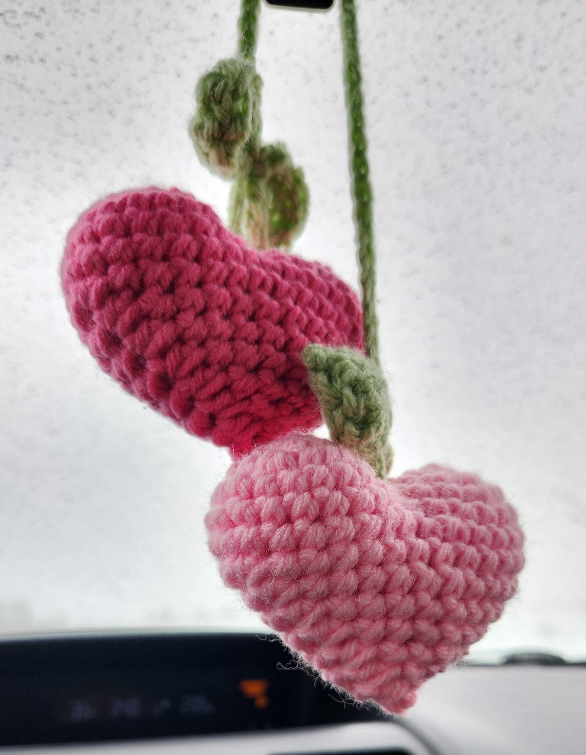 Crochet Hearts Car Hanger, Cute Heart Car Charm, Crochet Car Accessory ...