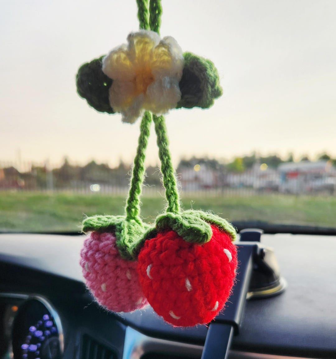 Crochet Strawberry Car Hanger, Crochet Valentines Day Car Hanger ...