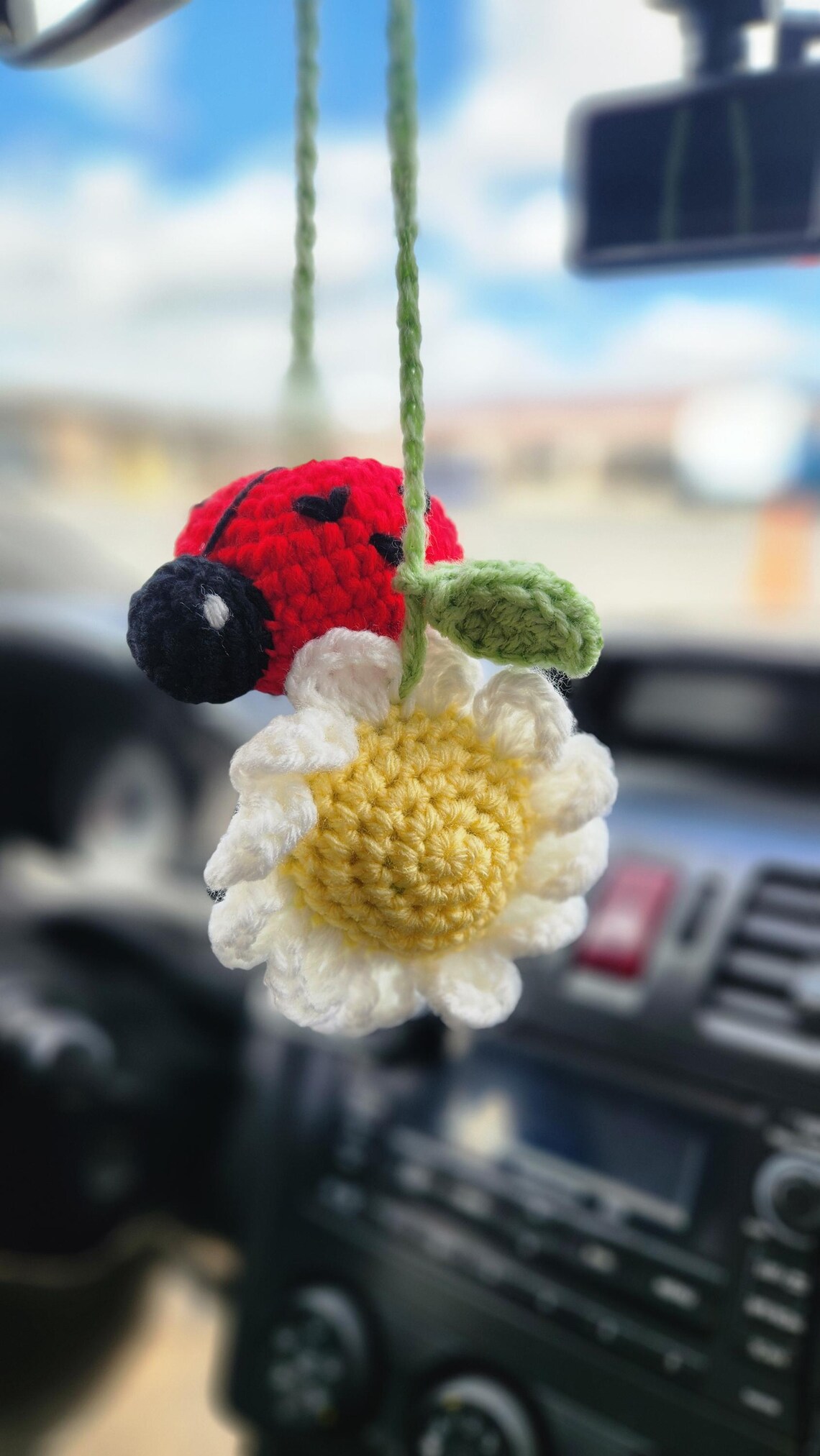 Crochet Ladybug and Daisy Car Charm: Spring Car Hanger - Etsy