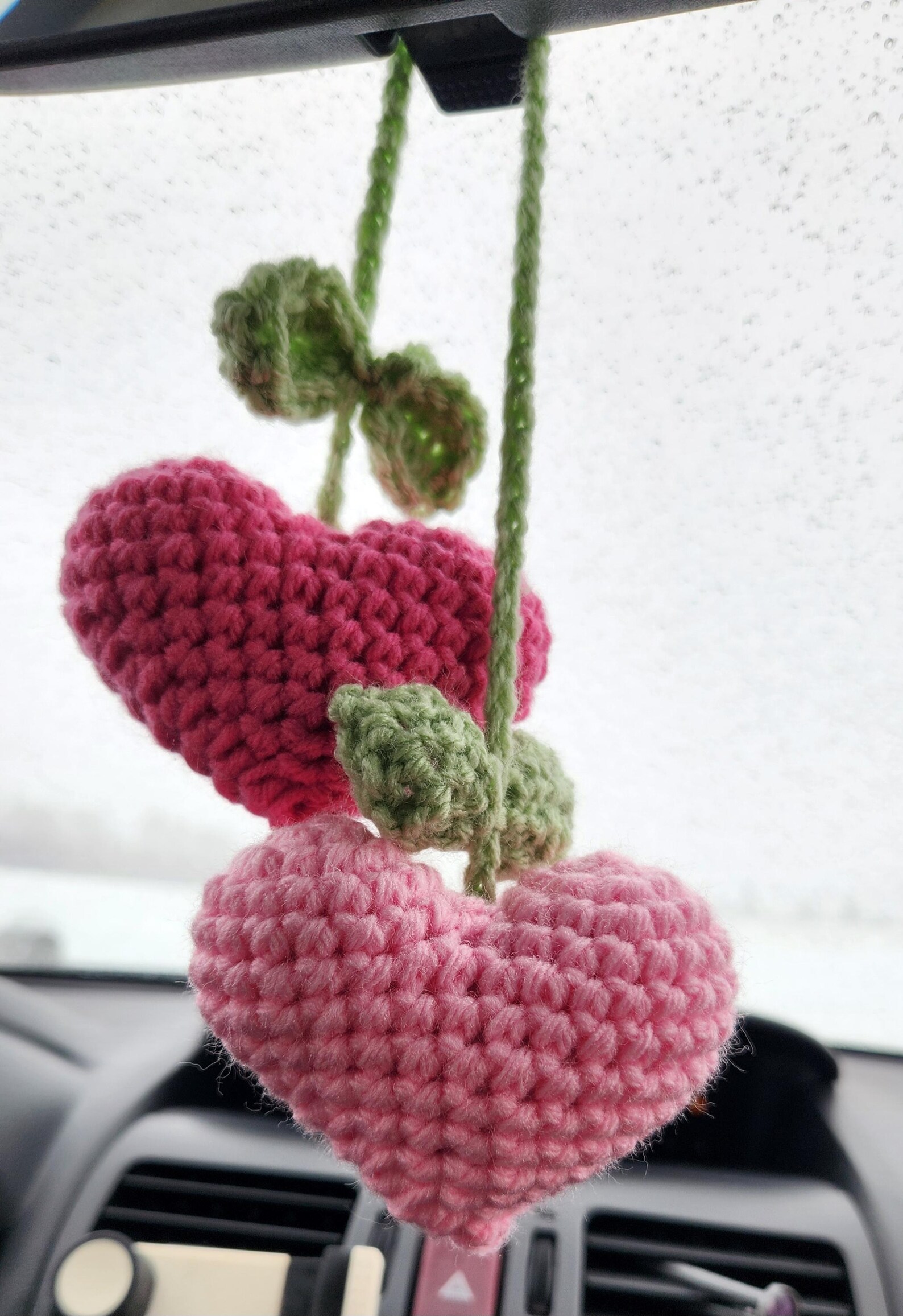 Crochet Hearts Car Hanger, Cute Heart Car Charm, Crochet Car Accessory ...