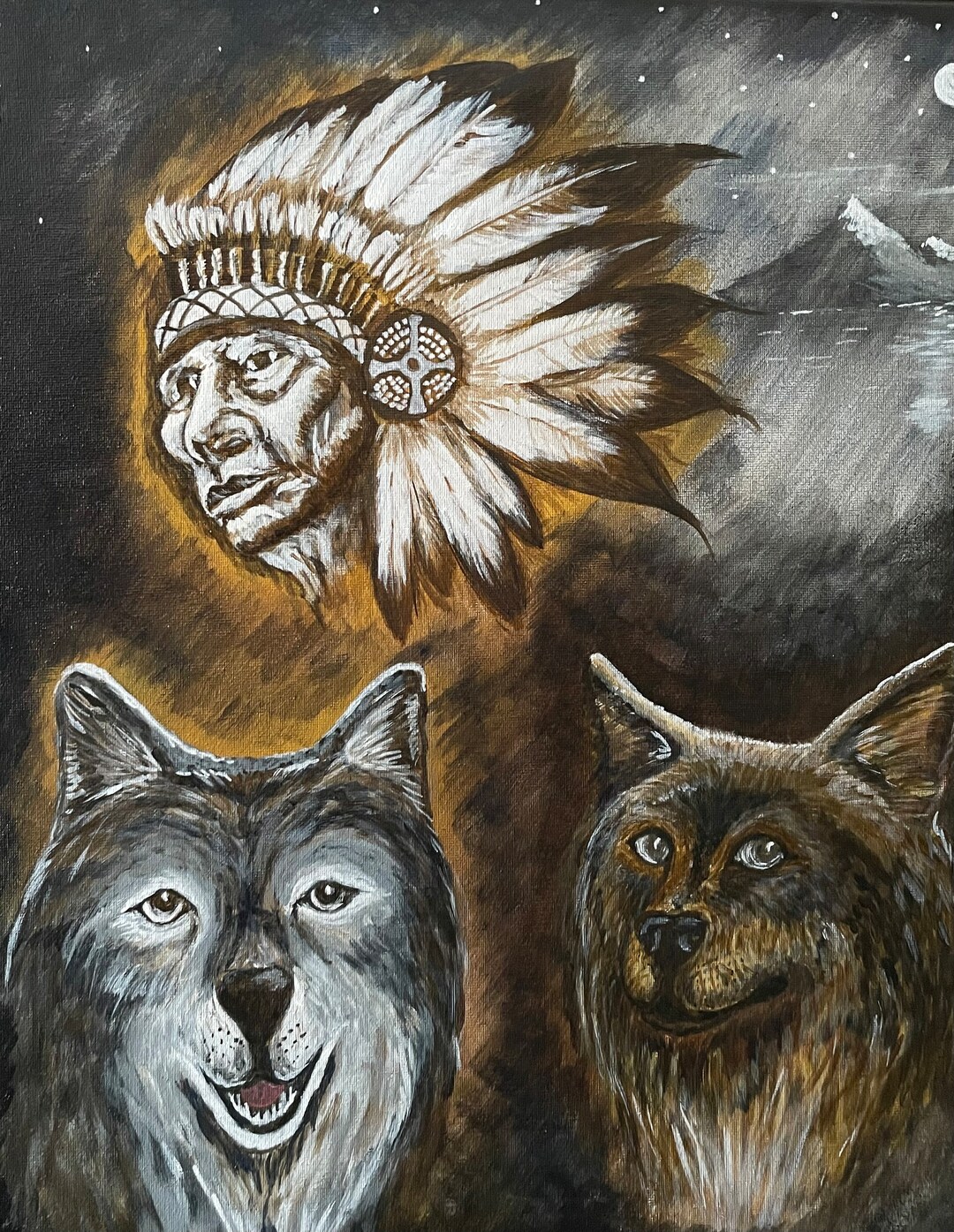 Native American and Wolves A5 Art Print - Etsy