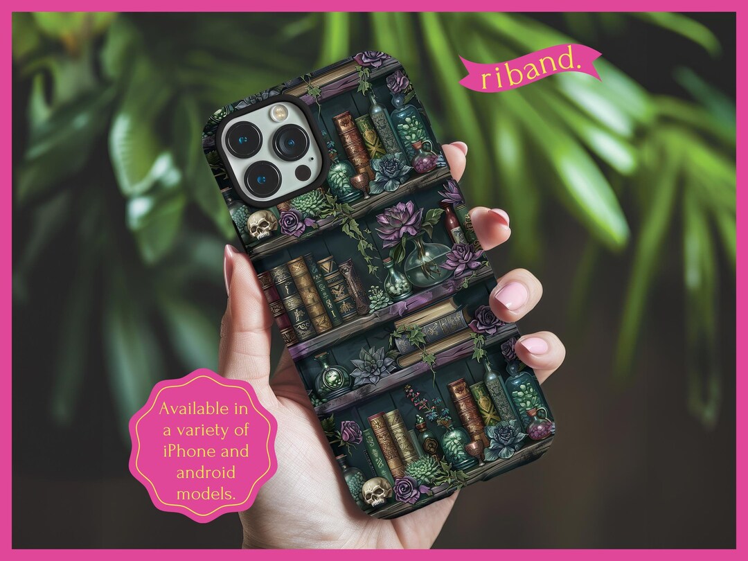 Whimsigoth Bookshelf Phone Case, Dark Gothic Books and Flowers, Bookish ...