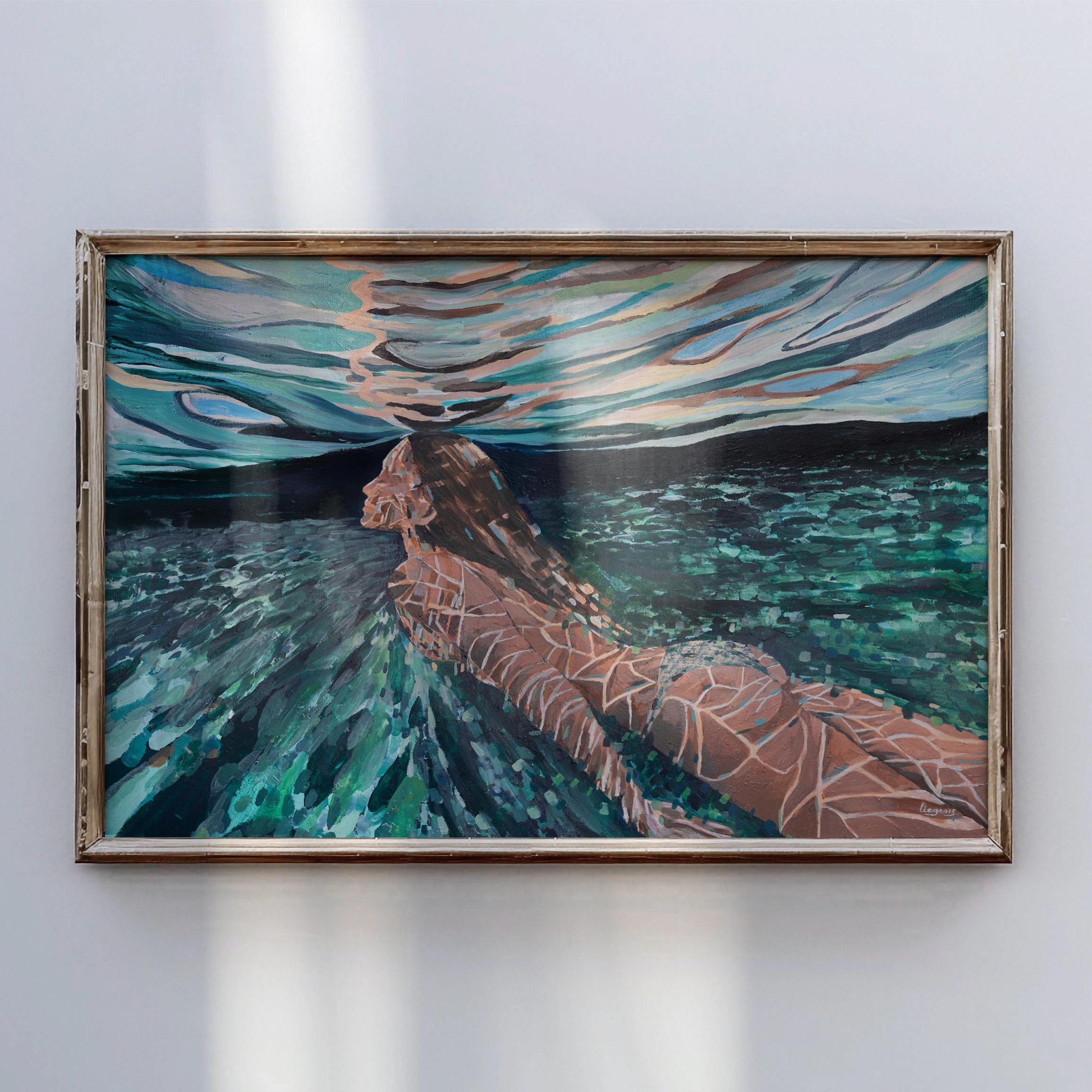 Underwater Swimmer Art Print: Light Refraction Seascape Painting - Etsy