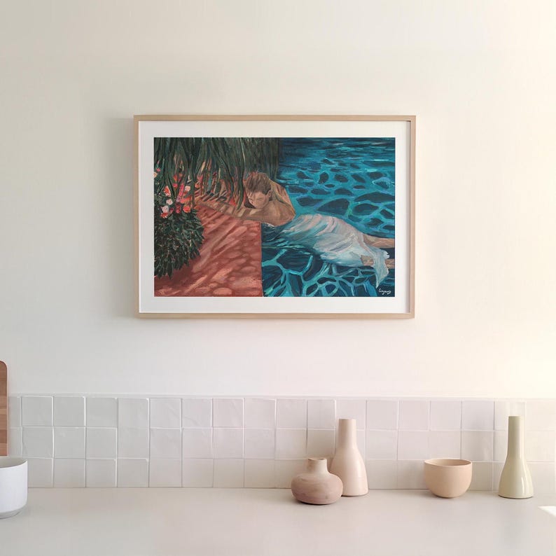 Poolside Swimmer Oil Painting Print Botanical Garden Swimming Pool Wall ...