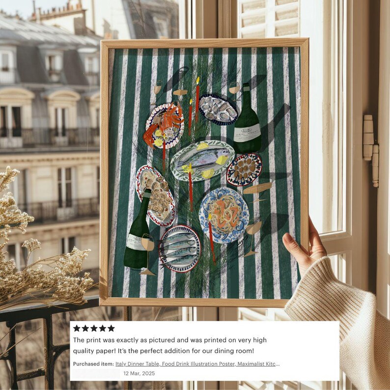 Italian Feast Art Print – Mediterranean Seafood Dining Illustration ...