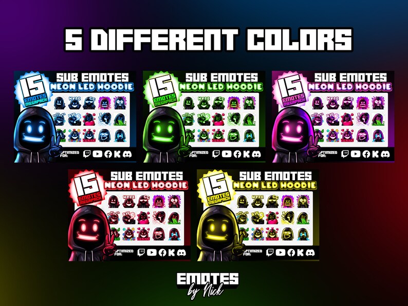 Multicolor Neon LED Hoodie Sub Emotes - Gamer Emotes, Streamer Emotes ...