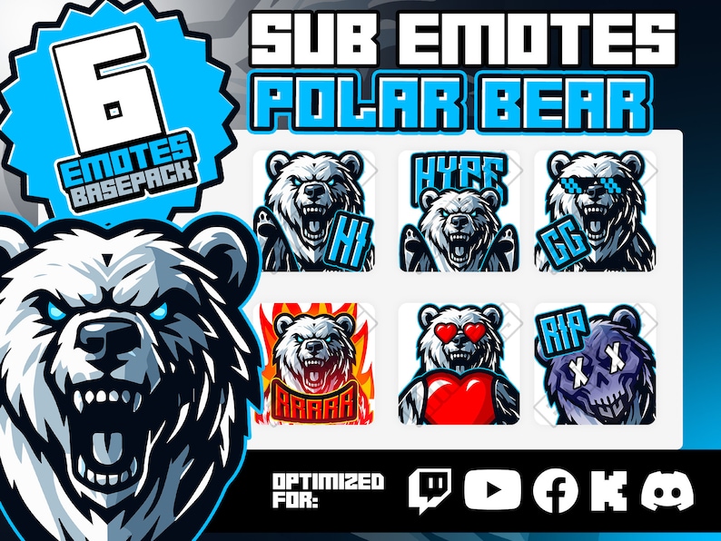Polar Bear Sub Emotes for Streamers - Gamer Emotes, Streamer Emotes ...