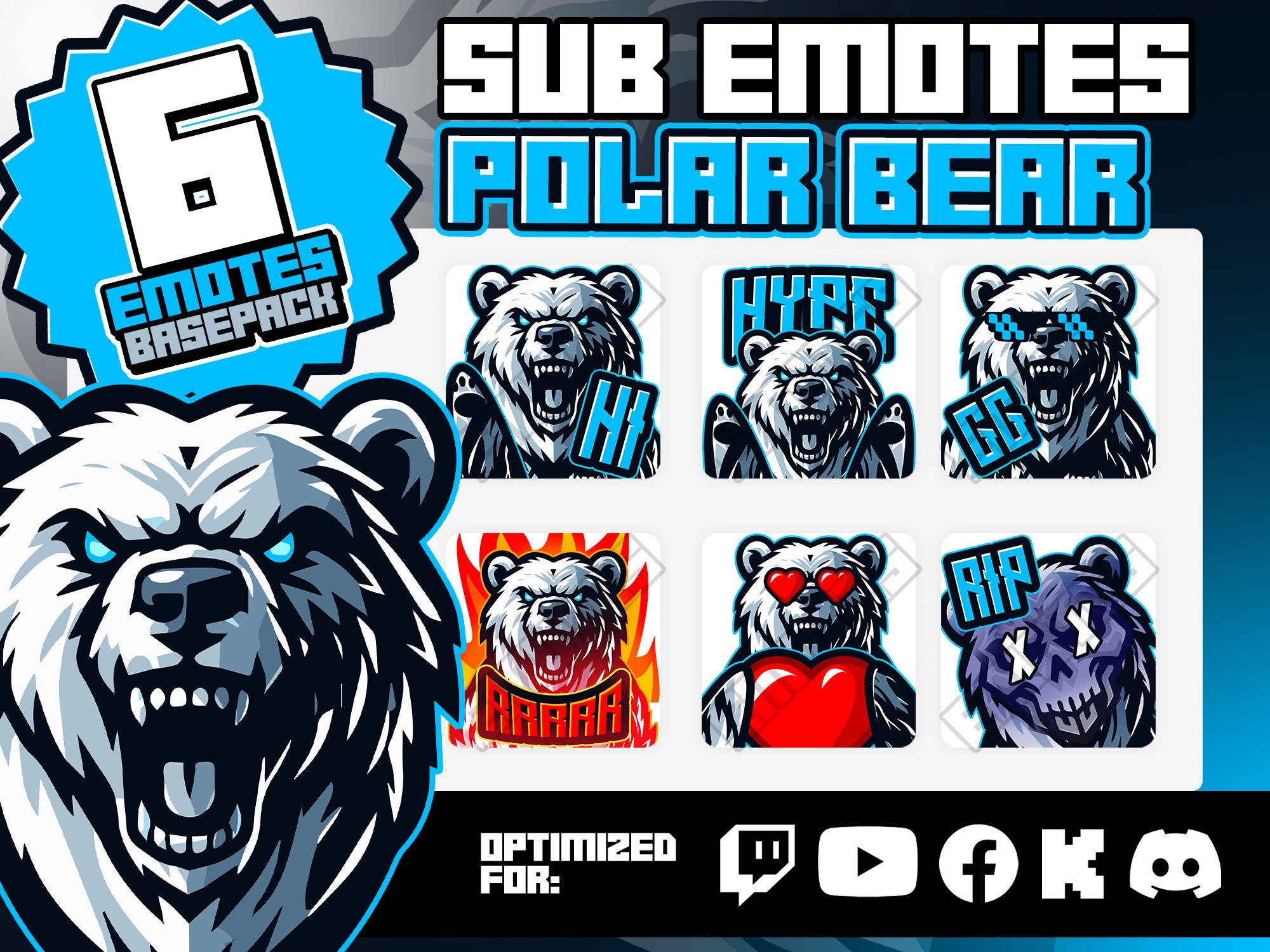 Polar Bear Sub Emotes for Streamers Gamer Emotes, Streamer Emotes ...