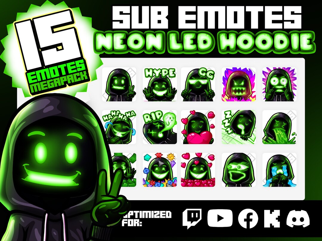 Green Neon LED Hoodie Sub Emotes - Gamer Emotes, Streamer Emotes ...