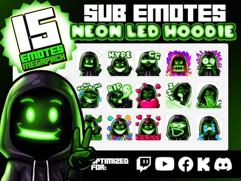 Green Neon LED Hoodie Sub Emotes - Gamer Emotes, Streamer Emotes ...