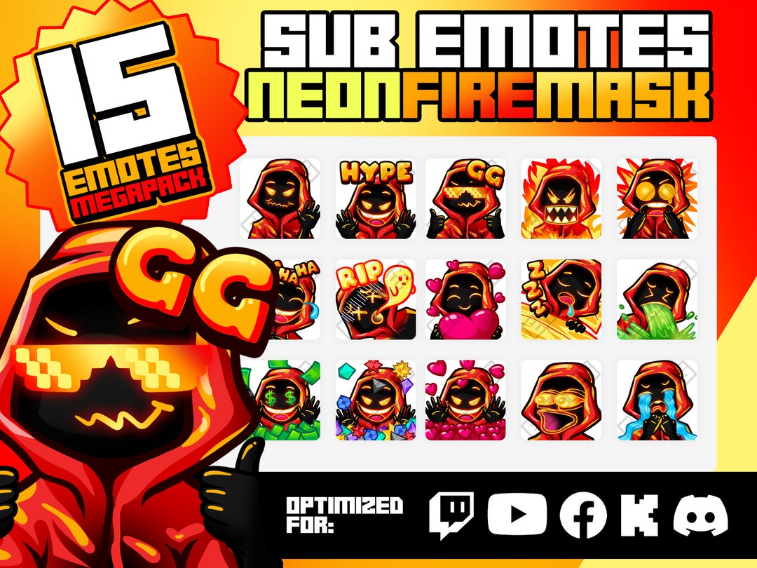 Neon Fire Mask Sub Emotes for Streamers - Gamer Emotes, Streamer Emotes ...