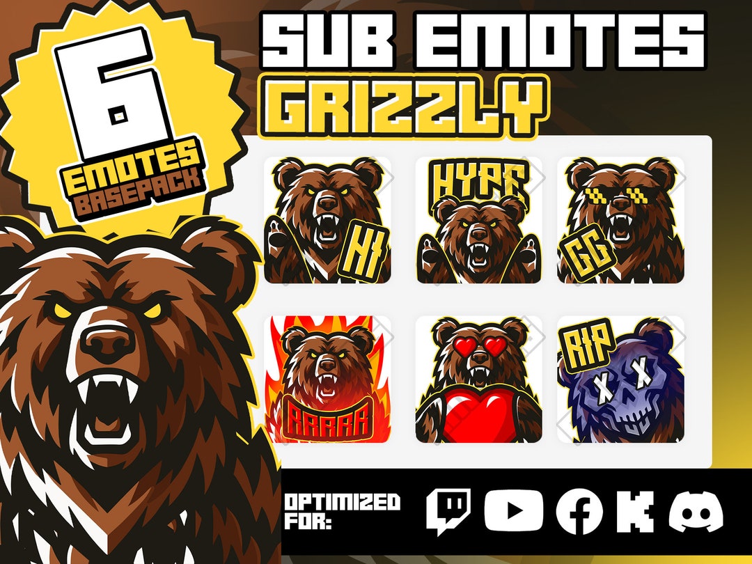 Grizzly Bear Sub Emotes for Streamers - Gamer Emotes, Streamer Emotes ...