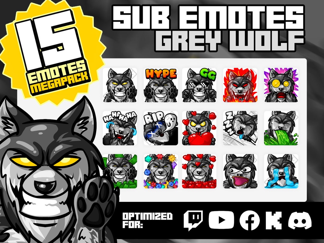 Grey Wolf Sub Emotes - Gamer Emotes, Streamer Emotes, Subscriber Emotes ...