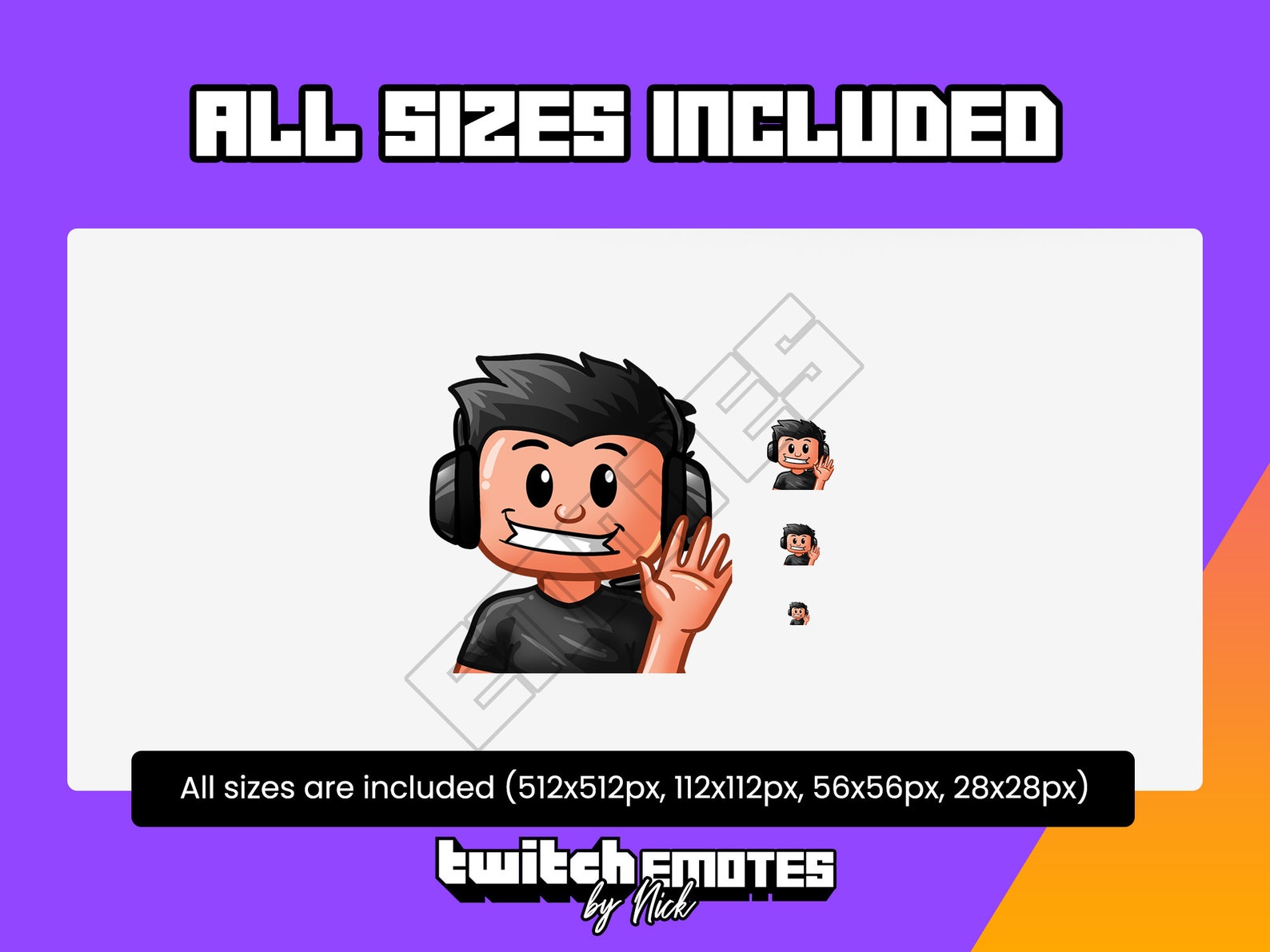 Gamer Twitch Emotes With Black Hair Tshirt and Headset for - Etsy