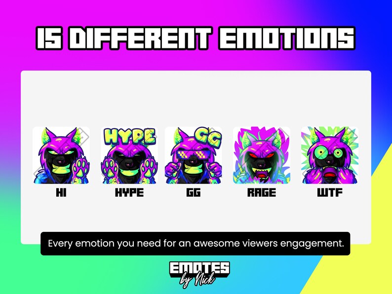 Neon Cyber Wolf Sub Emotes for Streamers - Gamer Emotes, Streamer ...