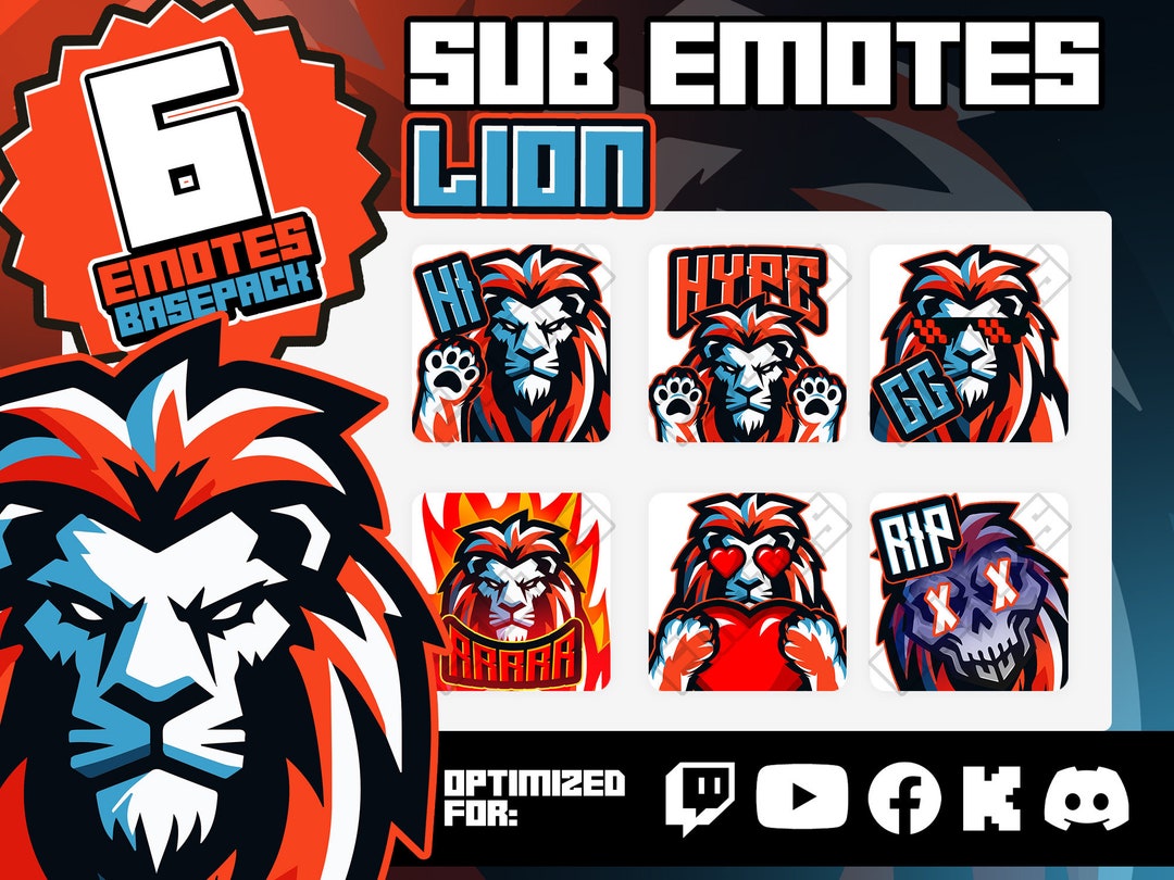 Lion Sub Emotes for Streamers - Gamer Emotes, Streamer Emotes ...