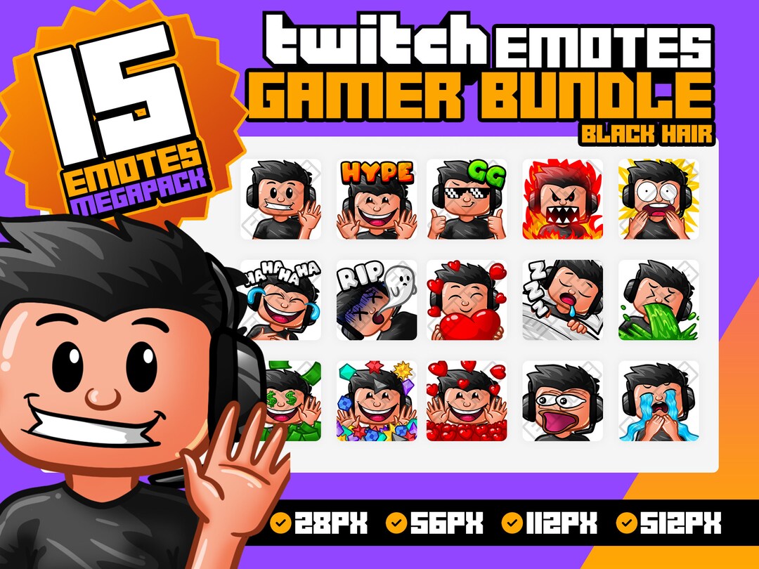 Gamer Twitch Emotes Bundle With Black Hair (digital Download) - Etsy Canada