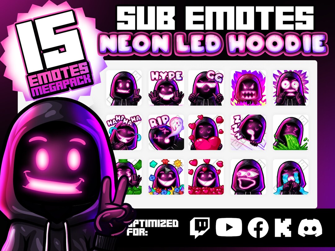 Purple Neon LED Hoodie Sub Emotes Gamer Emotes, Streamer Emotes ...