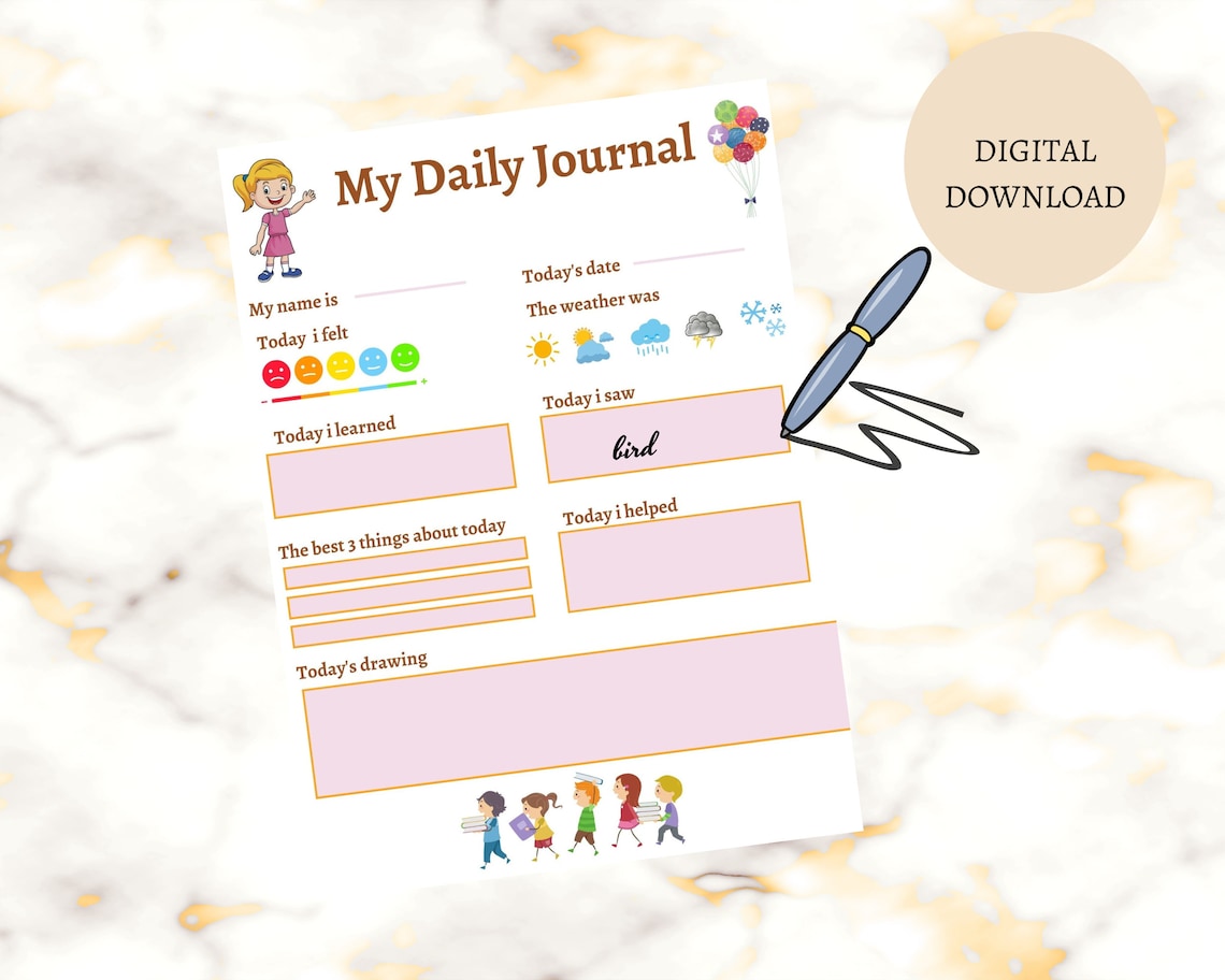 Kids Daily Journal Printable, Journal for Kids, Diary for Children ...