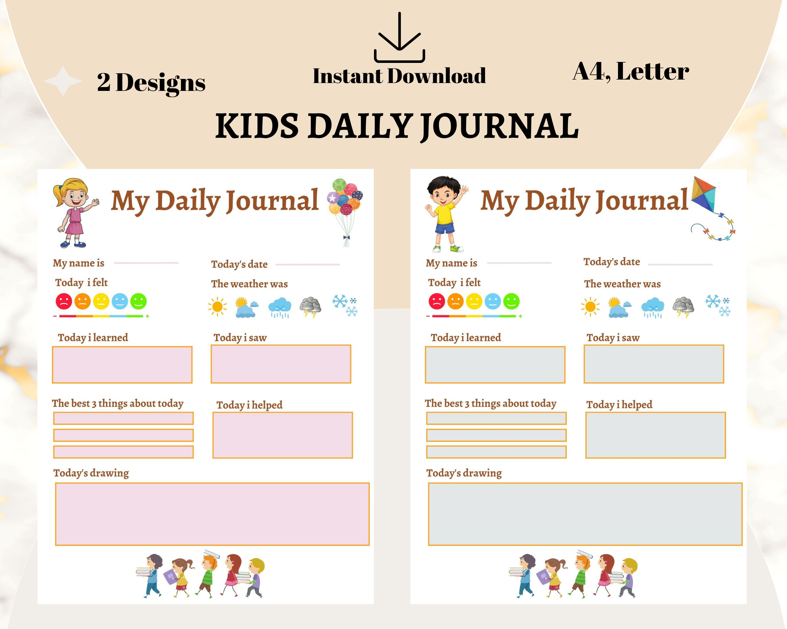Kids Daily Journal Printable, Journal for Kids, Diary for Children ...