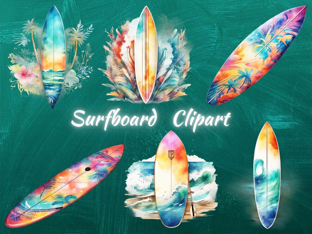 Watercolor Surfboard Clipart Beach Surfing Graphics Beach Clipart ...